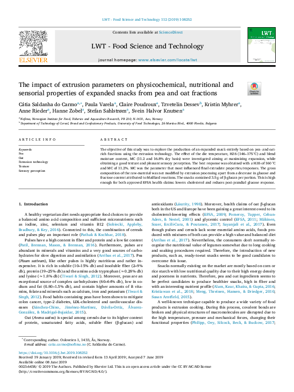 (PDF) The impact of extrusion parameters on physicochemical, nutritional and sensorial ...