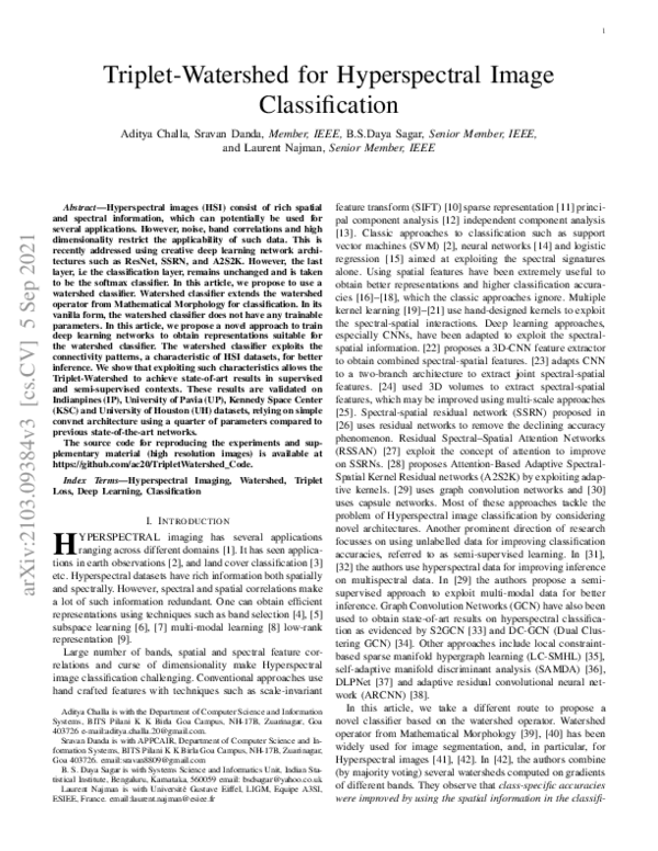 (PDF) Triplet-Watershed for Hyperspectral Image Classification