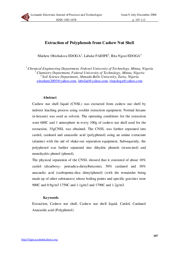 (PDF) Extraction of Polyphenols from Cashew Nut Shell
