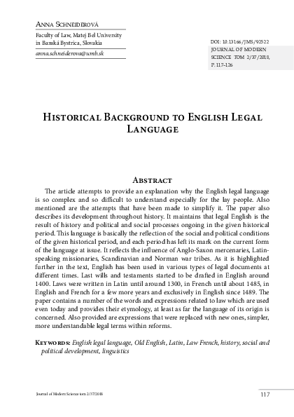 (PDF) Historical Background to English Legal Language