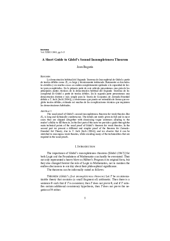 (PDF) A Short Guide to Gödel's Second Incompleteness Theorem