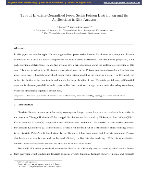 (PDF) Type II Bivariate Generalized Power Series Poisson Distribution and its Applications in ...