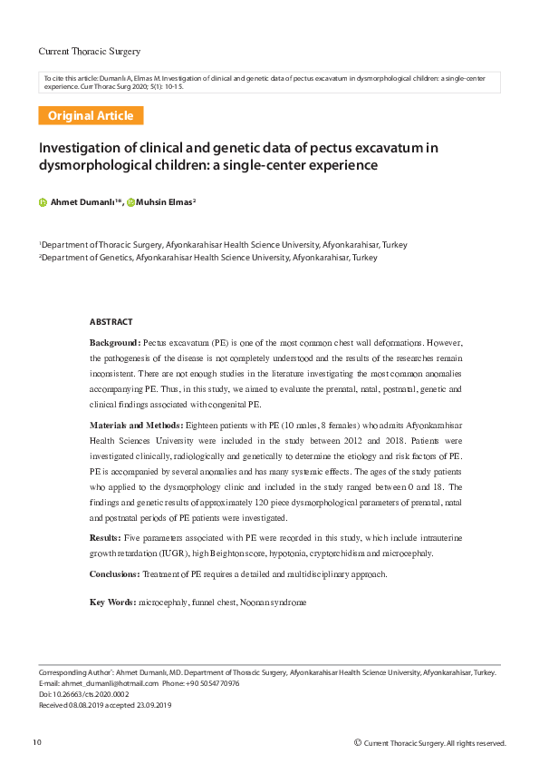 (PDF) Investigation of clinical and genetic data of pectus excavatum in ...