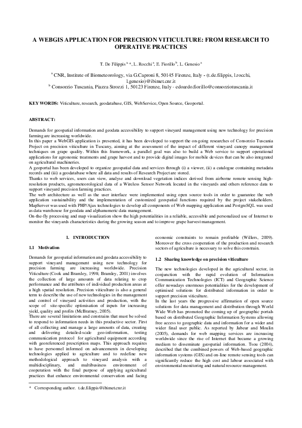 (PDF) A Webgis Application for Precision Viticulture : From Research to ...