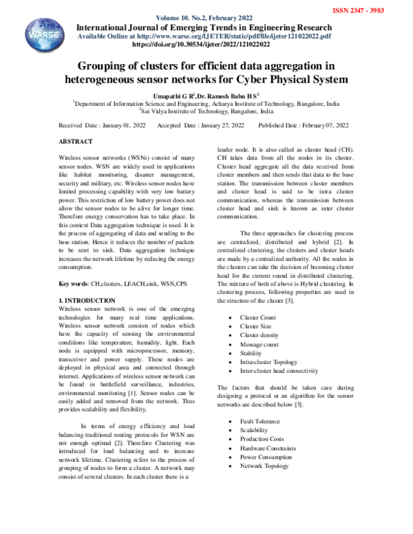 (PDF) Grouping of clusters for efficient data aggregation in heterogeneous sensor networks for ...