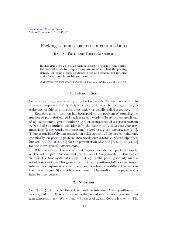 (PDF) Packing a binary pattern in compositions