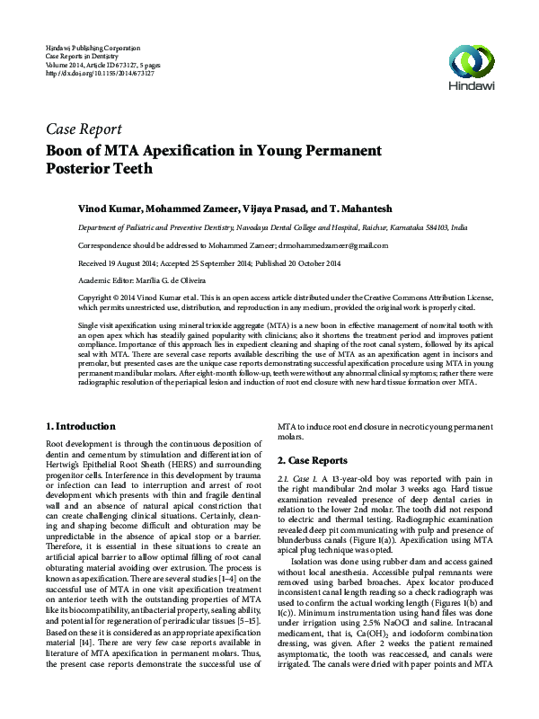 (PDF) Case Report Boon of MTA Apexification in Young Permanent ...
