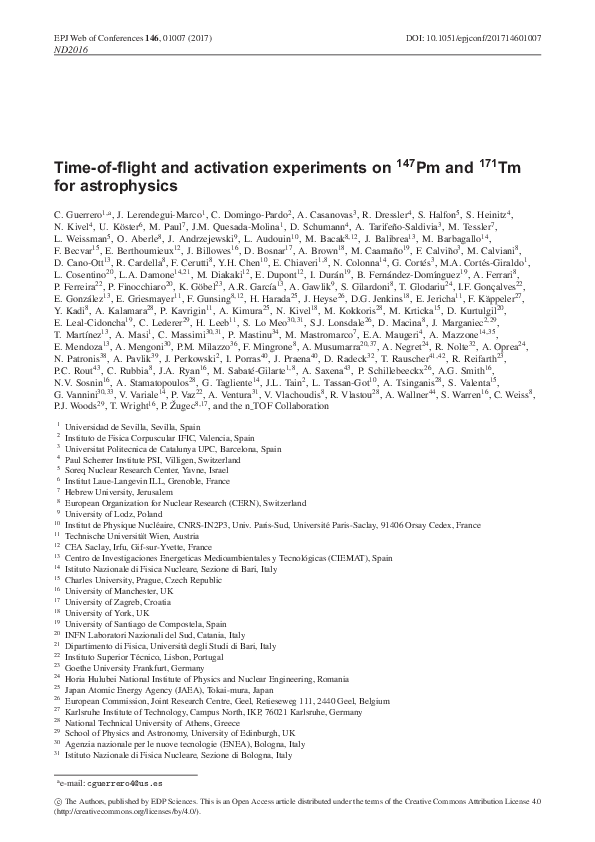 (PDF) Time-of-flight and activation experiments on 147Pm and 171Tm for ...