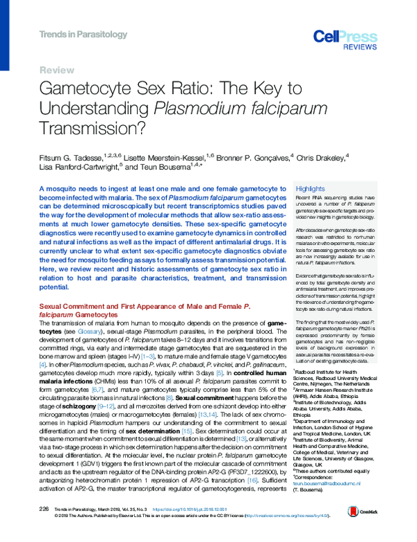 Pdf Gametocyte Sex Ratio The Key To Understanding Plasmodium