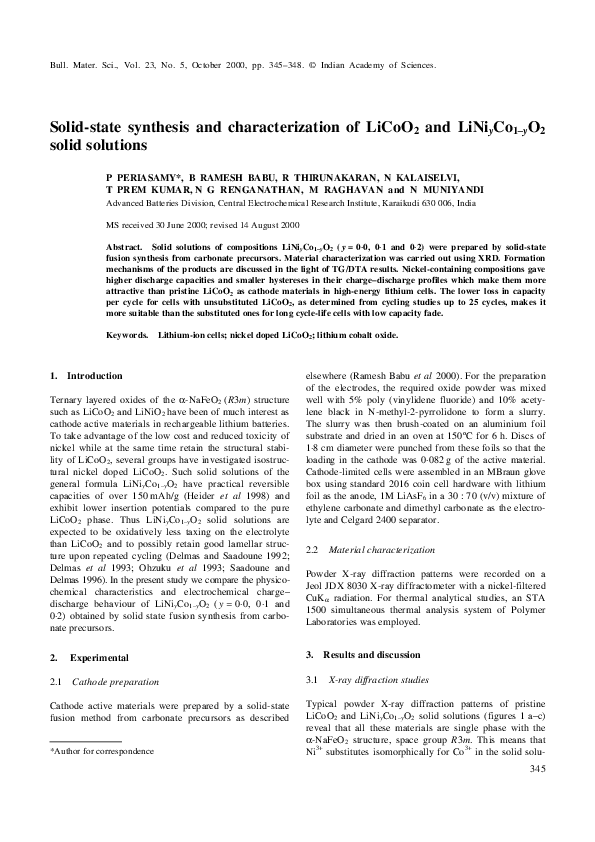 (PDF) Solid-state synthesis and characterization of LiCoO2 and LiNiyCo1 ...