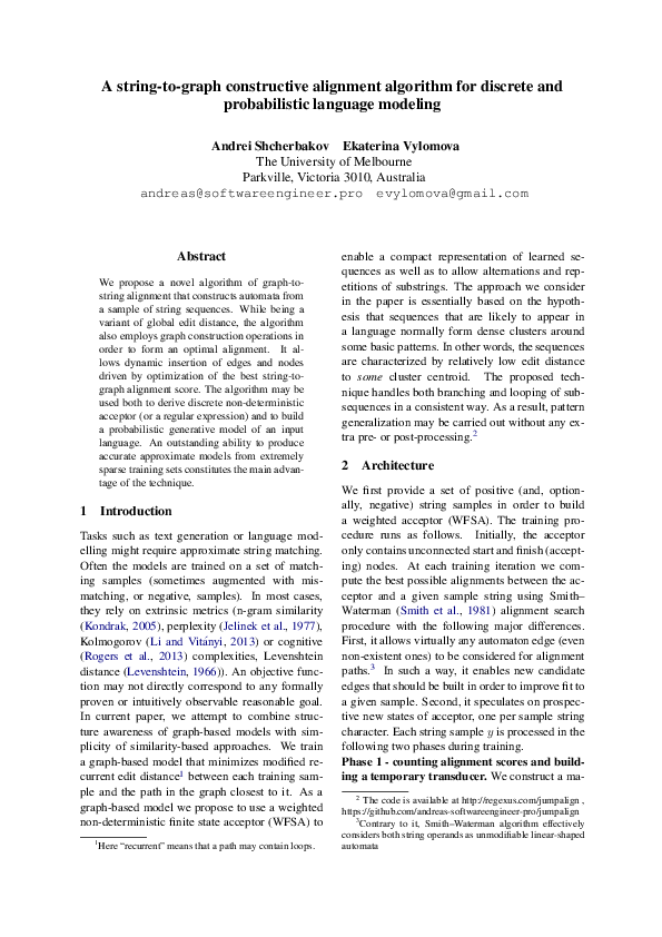 (PDF) A string-to-graph constructive alignment algorithm for discrete and probabilistic language ...
