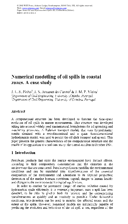 (PDF) Numerical modelling of oil spills in coastal zones. A case study