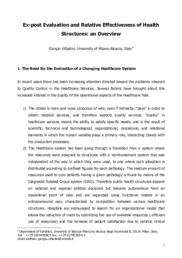 (PDF) Ex-post Evaluation and Relative Effectiveness of Health ...