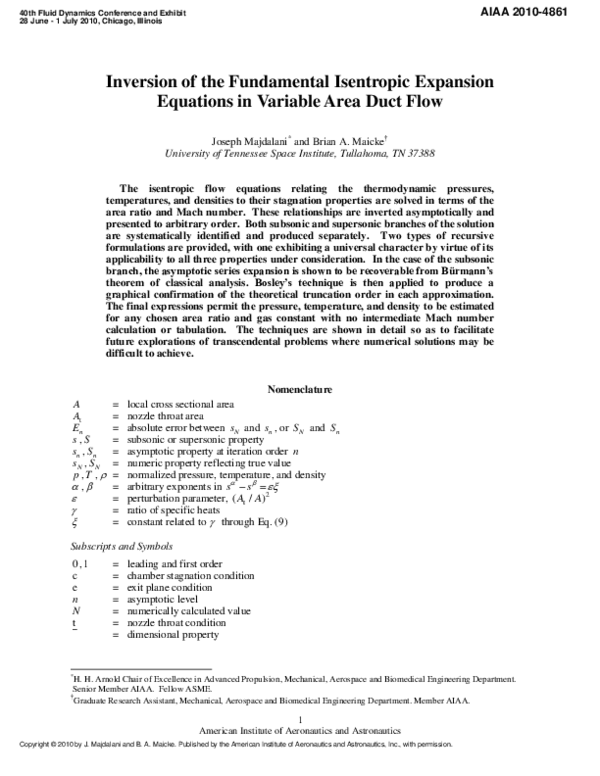 (PDF) Inversion of the Fundamental Isentropic Expansion Equations in ...