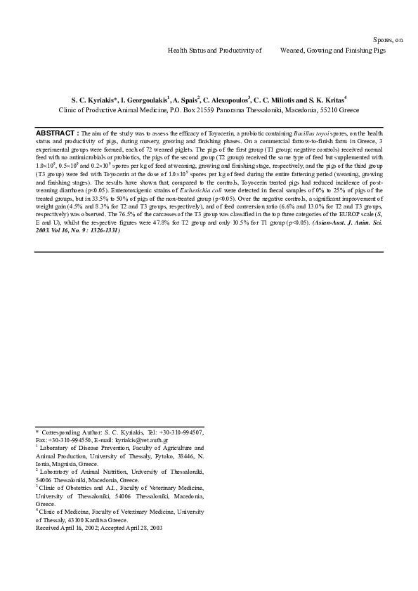 (PDF) Evaluation of Toyocerin, a Probiotic Containing Bacillus toyoi ...