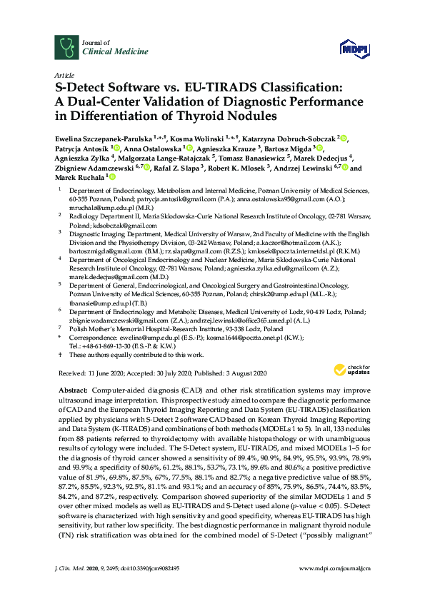 (PDF) S-Detect Software vs. EU-TIRADS Classification: A Dual-Center ...