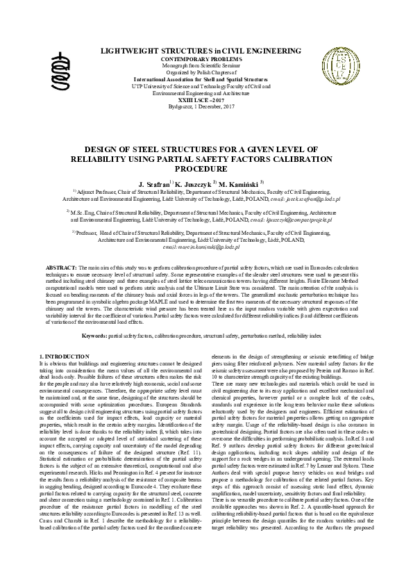 Pdf Design Of Steel Structures For A Given Level Of Reliability Using Partial Safety Factors