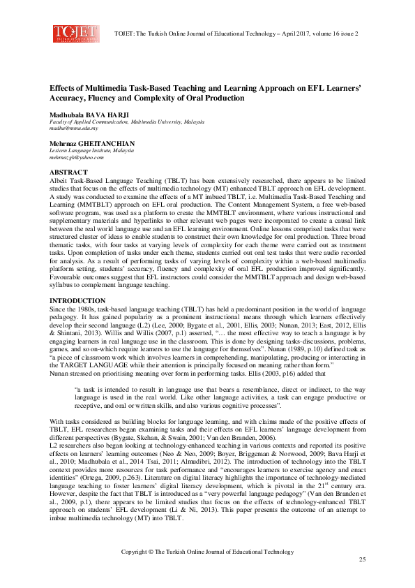 (PDF) Effects of Multimedia Task-Based Teaching and Learning Approach on EFL Learners' Accuracy ...