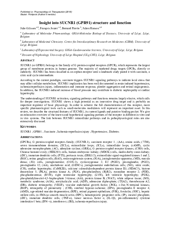 (PDF) SUCNR1 Structure, Function, and Drug Targeting