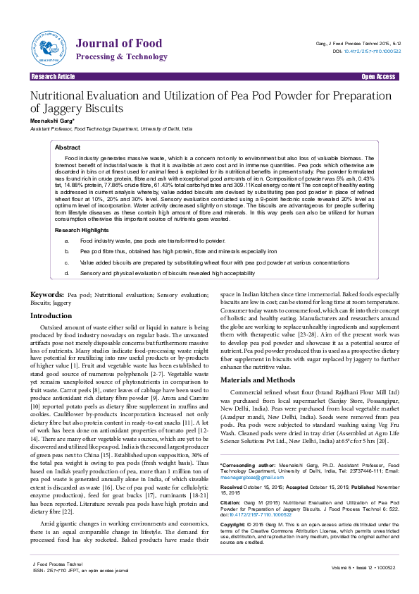 (PDF) Nutritional Evaluation and Utilization of Pea Pod Powder for ...