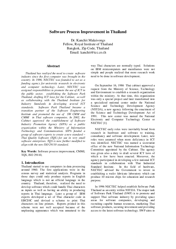 (PDF) Software Process Improvement in Thailand