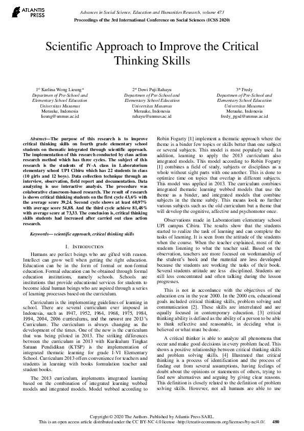 (PDF) Scientific Approach to Improve the Critical Thinking Skills