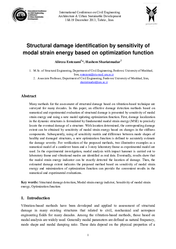 (PDF) Damage Detection via Modal Strain Energy