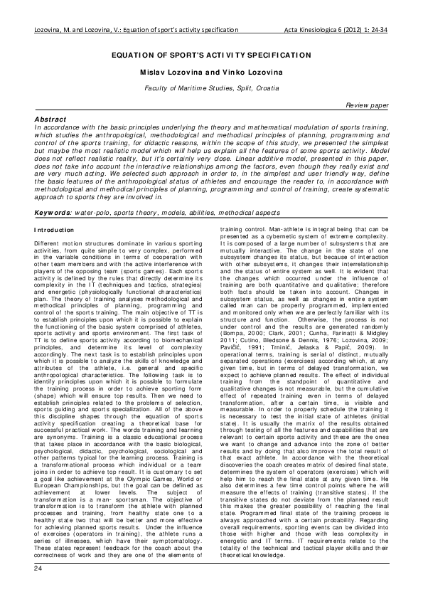 (PDF) Equation of Sport's Activity Specification