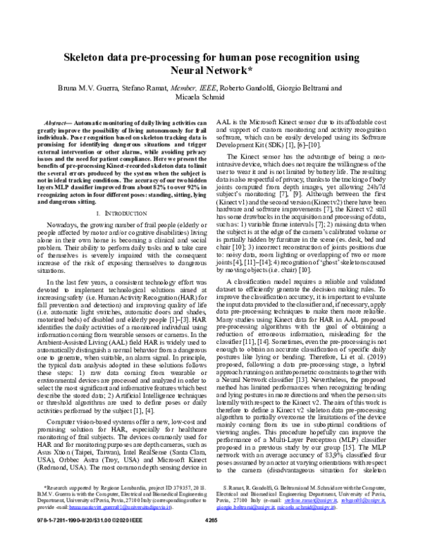 (PDF) Skeleton data pre-processing for human pose recognition using Neural Network*
