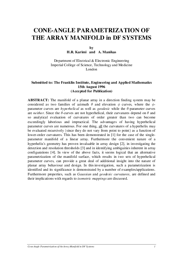 (PDF) Cone-angle parametrization of the array manifold in DF systems