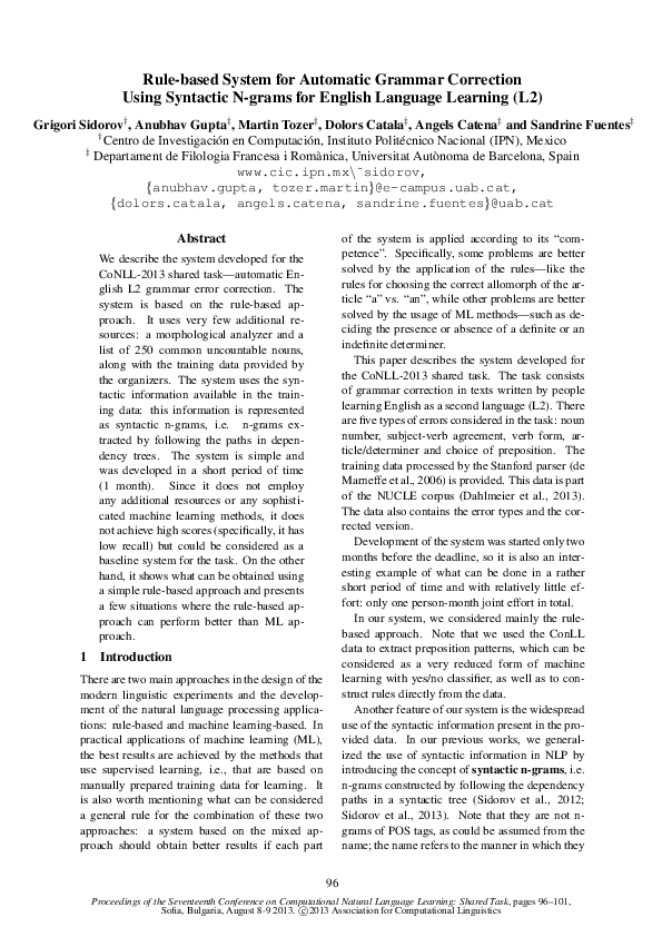 Pdf Rule Based System For Automatic Grammar Correction Using