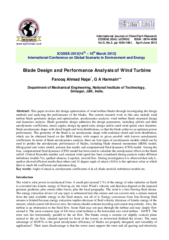 (PDF) Blade Design and Performance Analysis of Wind Turbine