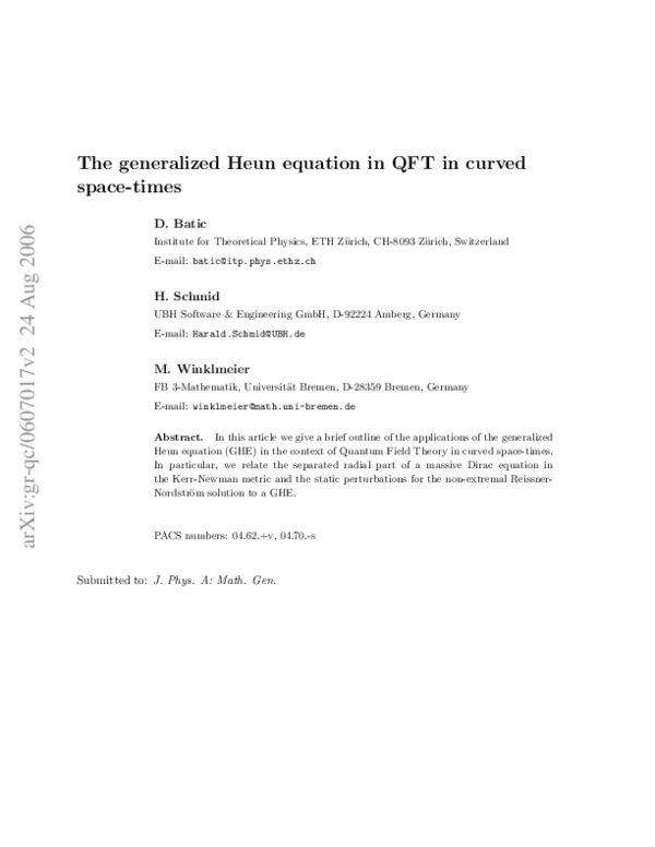 (PDF) The generalized Heun equation in QFT in curved space-times