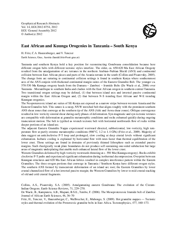 (PDF) East African and Kuunga Orogenies in Tanzania - South Kenya