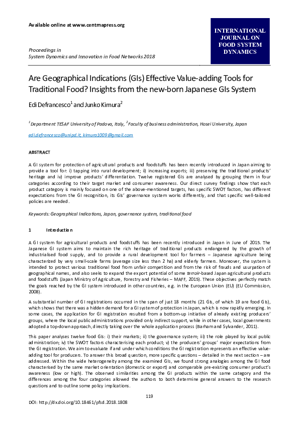 (PDF) Are Geographical Indications ( GIs ) Effective Value-adding Tools ...