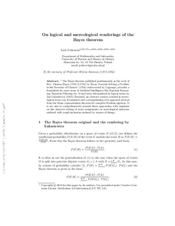 (PDF) On logical and mereological renderings of the Bayes theorem ...