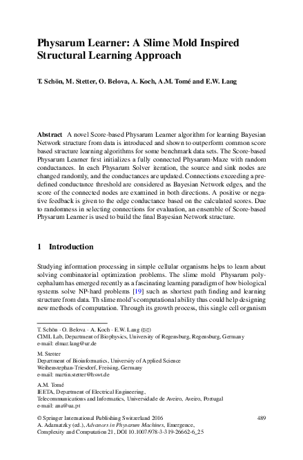 Pdf Physarum Learner A Slime Mold Inspired Structural Learning Approach 