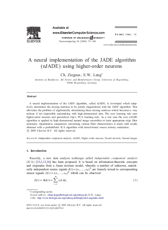 (PDF) A neural implementation of the JADE algorithm (nJADE) using higher-order neurons
