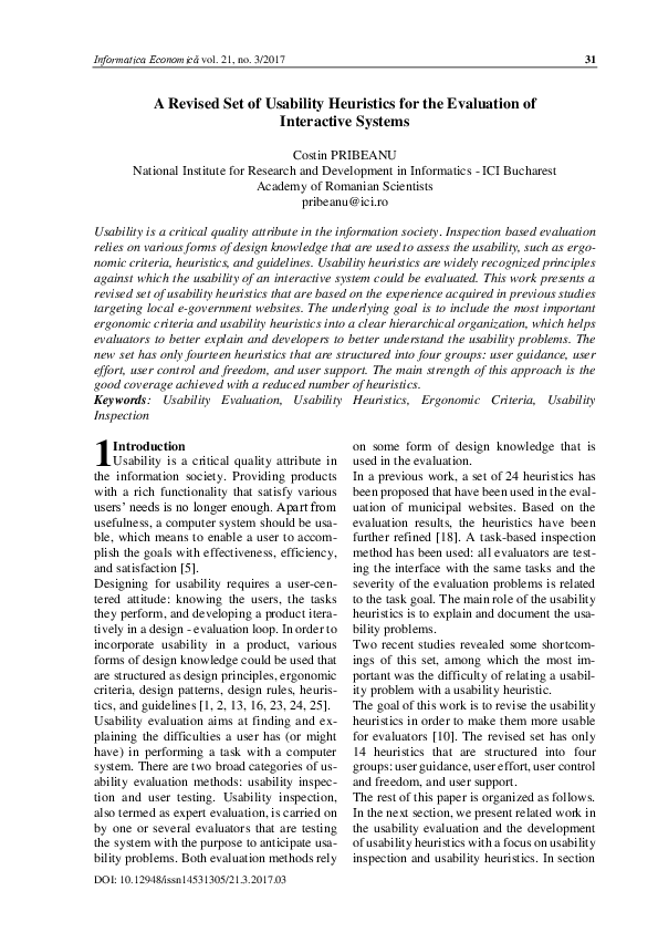 Pdf A Revised Set Of Usability Heuristics For The Evaluation Of Interactive Systems