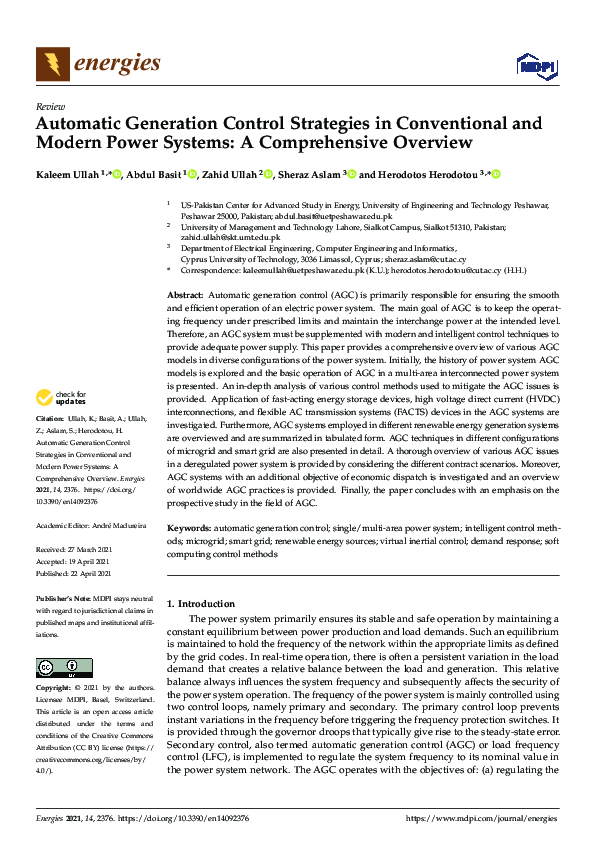 (PDF) Automatic Generation Control Strategies in Conventional and ...