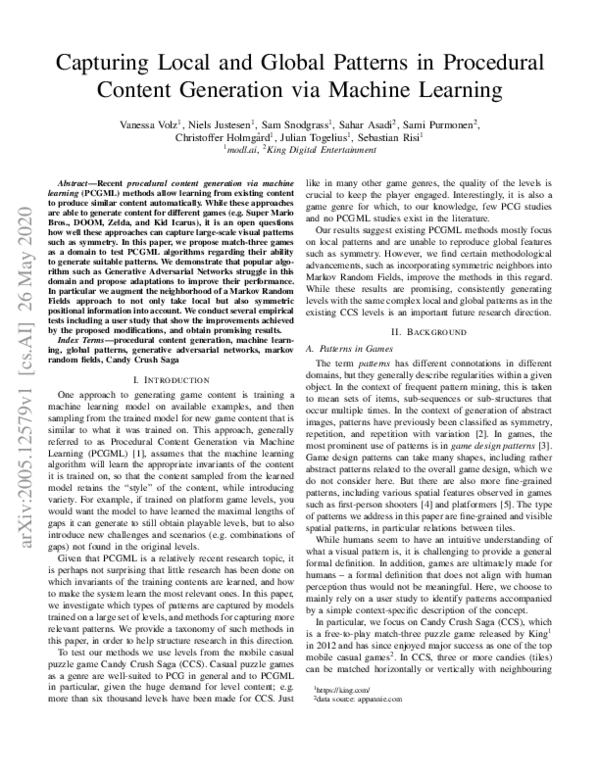 (PDF) Capturing Local and Global Patterns in Procedural Content Generation via Machine Learning