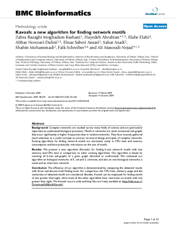 (PDF) BMC Bioinformatics BioMed Central Methodology article Kavosh: a new algorithm for finding ...
