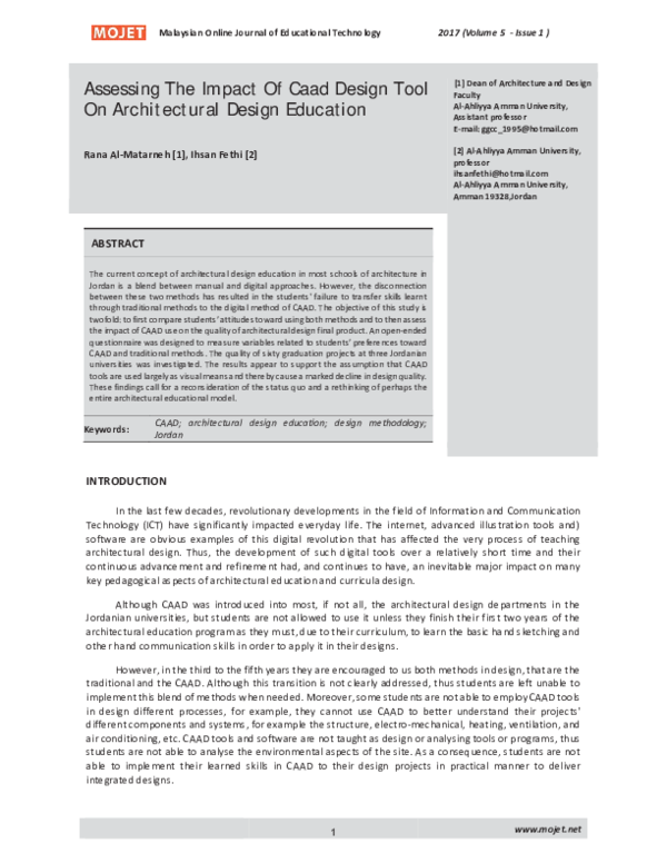 (PDF) Assessing The Impact Of Caad Design Tool On Architectural Design ...