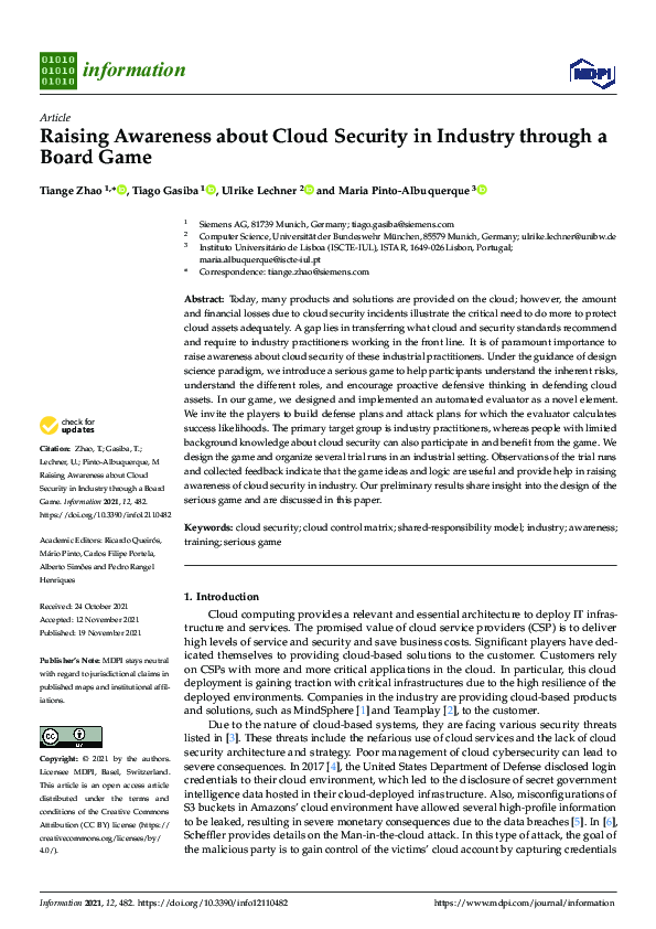 (PDF) Raising Awareness about Cloud Security in Industry through a ...