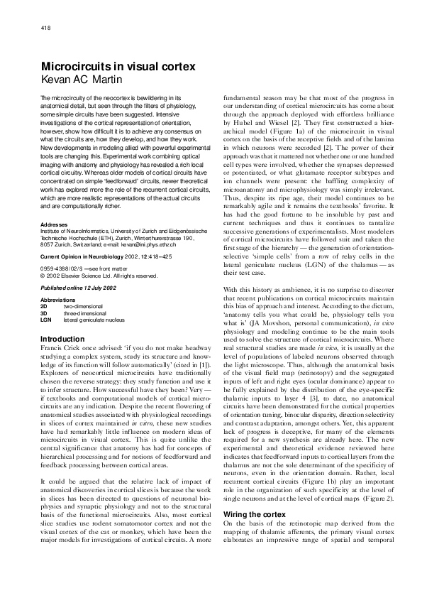 (PDF) Microcircuits in visual cortex