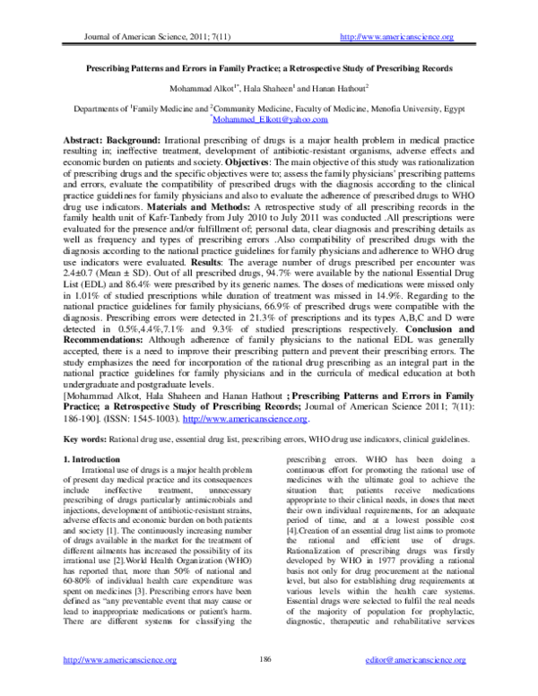 (PDF) Mohammad Alkot, Hala Shaheen and Hanan Hathout ; Prescribing ...