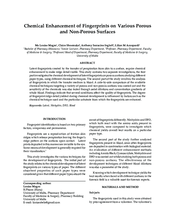 (PDF) Chemical Enhancement of Fingerprints on Various Porous and Non ...