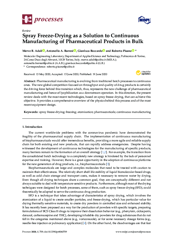 (PDF) Spray Freeze-Drying as a Solution to Continuous Manufacturing of ...