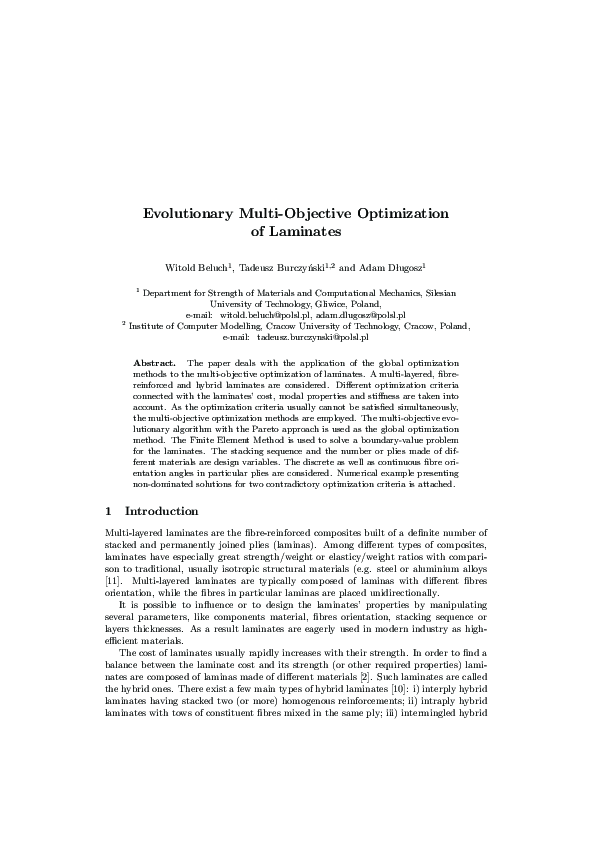 (PDF) Evolutionary multi-objective optimization of laminates