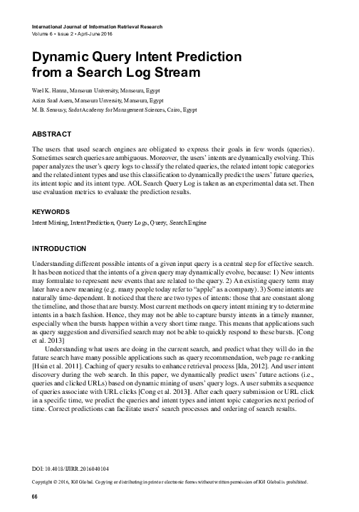 (PDF) Dynamic Query Intent Prediction from a Search Log Stream